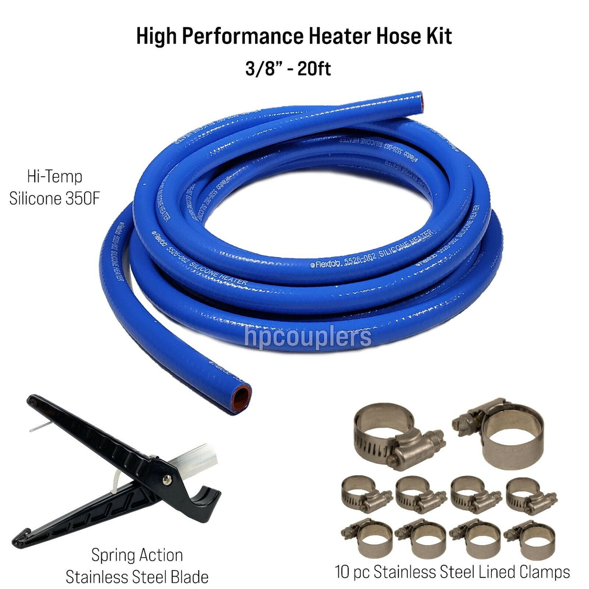 20 ft 3/8" Silicone Heater Hose Stainless Clamps Cutter 10mm Radiator ...
